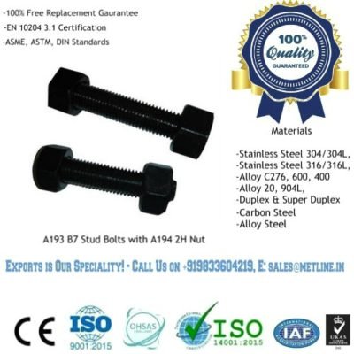 A193 B7 Stud Bolt & A194 2H Nut Manufacturers in India
