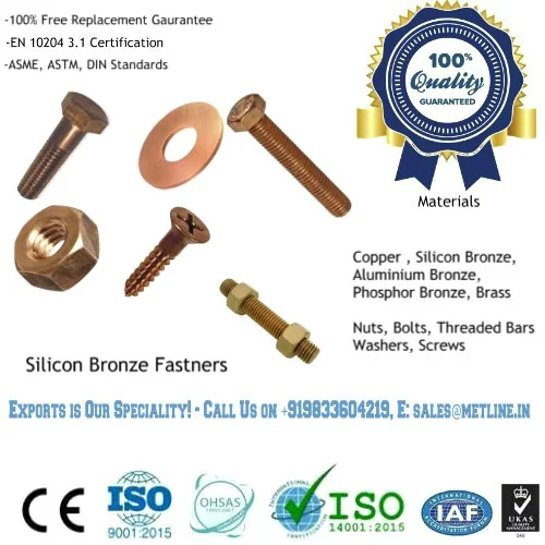 Silicon Bronze Fasteners, Nuts & Bolts, Alloy 655 & Alloy 651 Fastener
